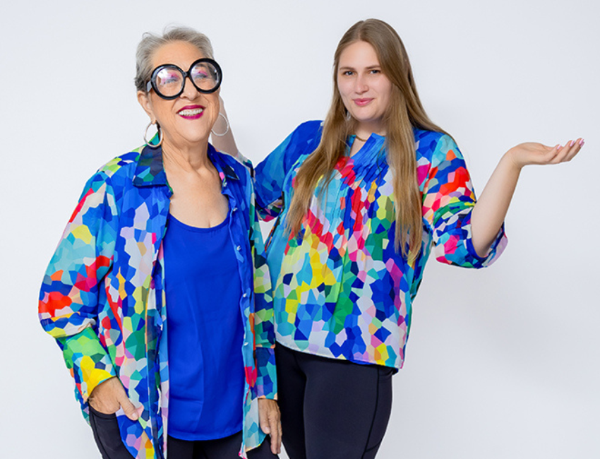 Buy Pleated Blue Confetti Women's Blouse | Dena Lyons