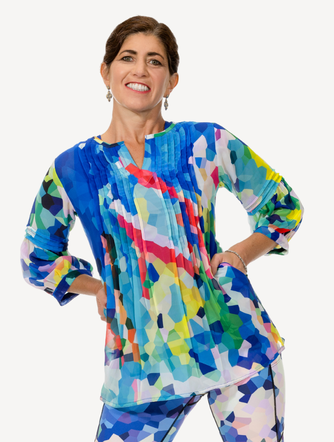 Buy Pleated Blue Confetti Women's Blouse | Dena Lyons